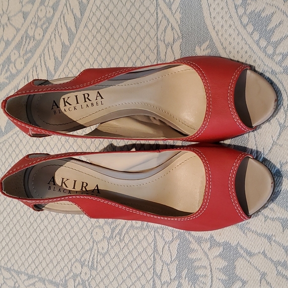 AKIRA | Shoes | Akira Black Label Red Peep Toe Wedges | Poshmark